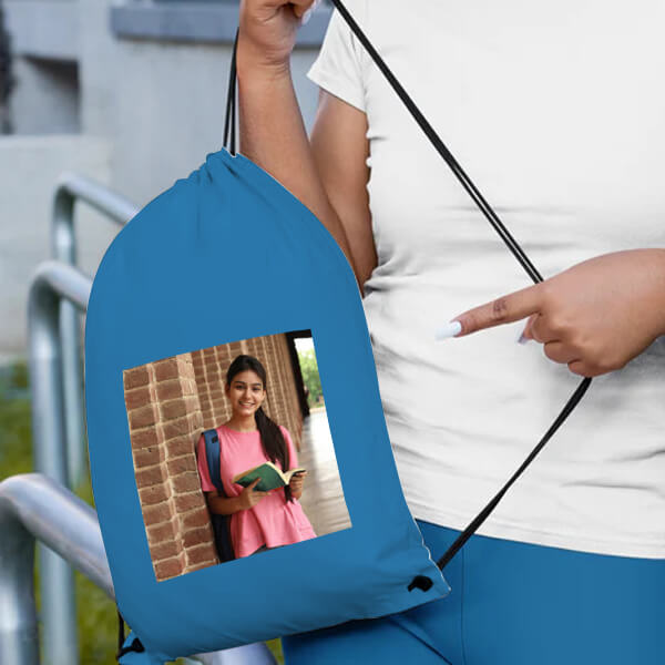Buy Light Blue Customized Photo Printed Drawstring Bag | yourPrint