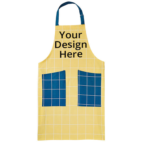 Buy Yellow and Blue Check Designed Customized Kitchen Apron | yourPrint