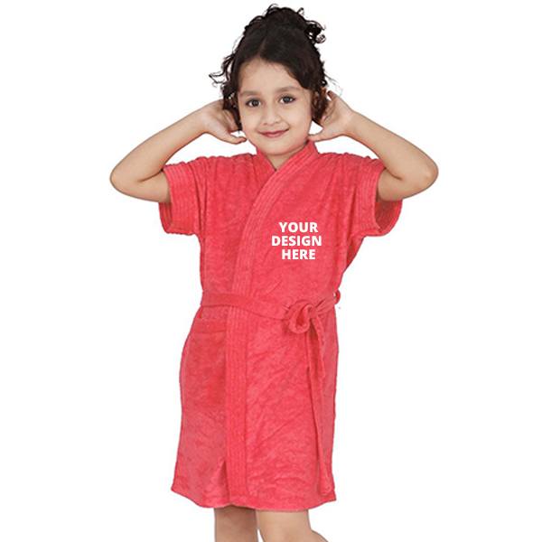 Buy Peach Customized Boy's And Girl's Cotton Solid Bath Robe | yourPrint