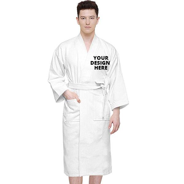 Buy White Customized Terry Cotton Unisex Bathrobe For Men And Women ...
