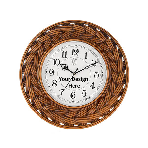 Buy Light Brown Customized Wall Clock Wooden Look Designer Vintage Wall ...