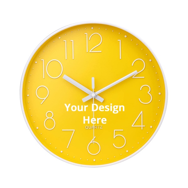 Buy Yellow Customized Wall Clock 12" Silent Quartz Decorative Latest ...