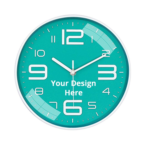 Buy Sky Blue Customized Wall Clock 12" Silent Quartz Decorative Wall ...