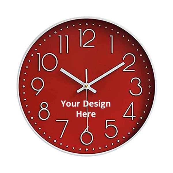 Buy Red Customized Wall Clock for Home | 12" Silent Quartz Decorative ...
