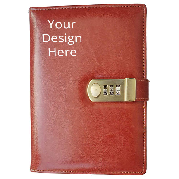 Buy Brown Customized PU Leather Notebook Diary with Lock, A5 Size with ...