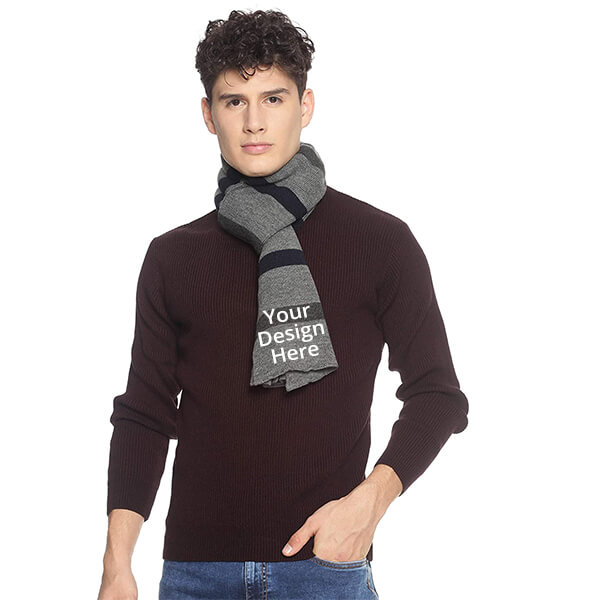 Buy Grey Customized Woolen Winter Wear Striped Knitted Muffler Online ...