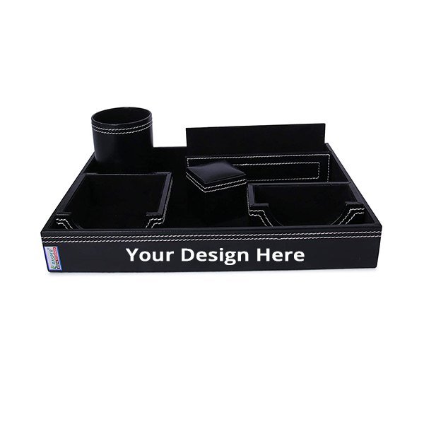 Buy Black Customized Genuine Leather Multipurpose Desk Organizer 6-In-1 ...