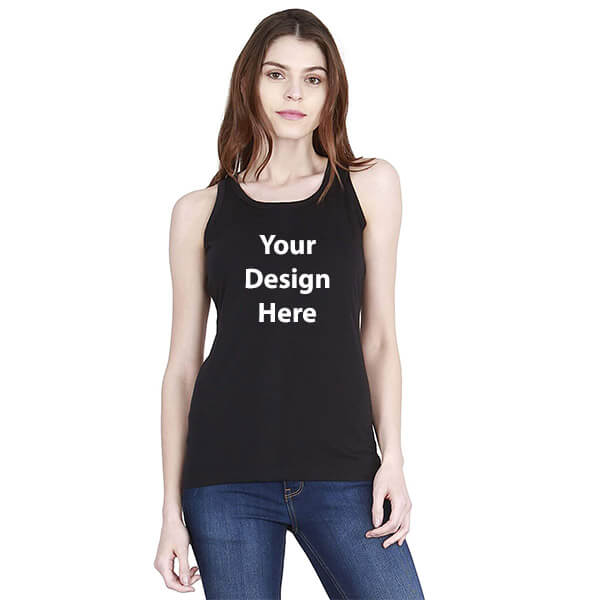 Buy Black Customized Women Cotton Plain Round Neck Sleeveless Tank Top ...