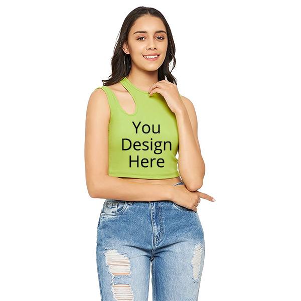 Buy Green Customized Lite Women Stretchable Sleeveless Cut-Out Crop Top ...