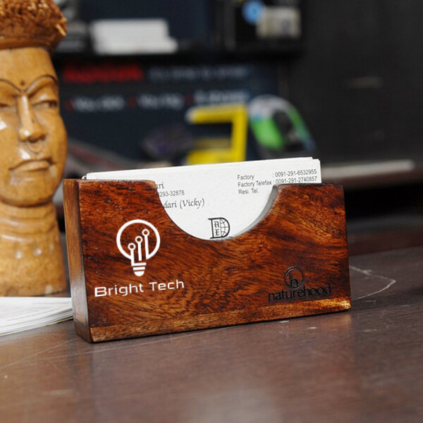 Buy Brown Customized Visiting Card Holder Wooden Solid Wood for Office ...
